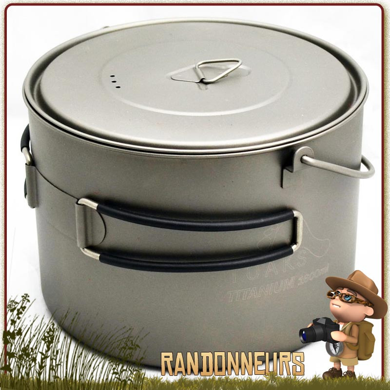 Pot casserole Toaks Titane 1600ml avec anse randonnée légère bivouac