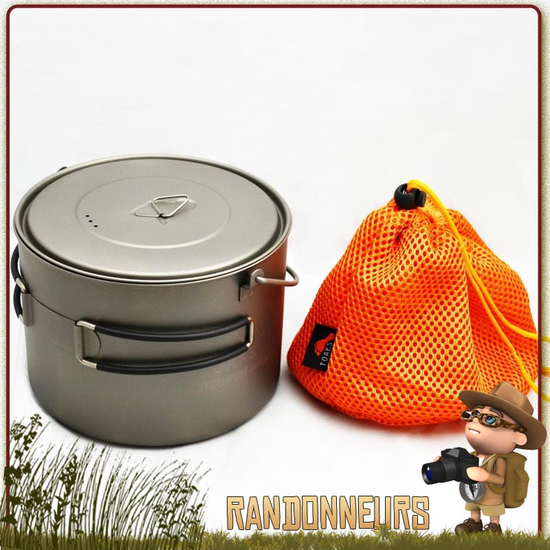Pot casserole Toaks Titane 1600ml avec anse randonnée légère bivouac